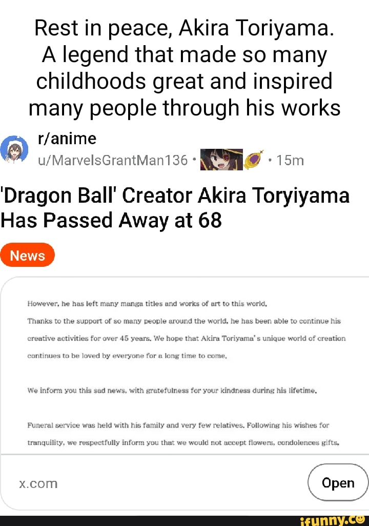 Rest in peace, Akira Toriyama. A legend that made so many childhoods ...