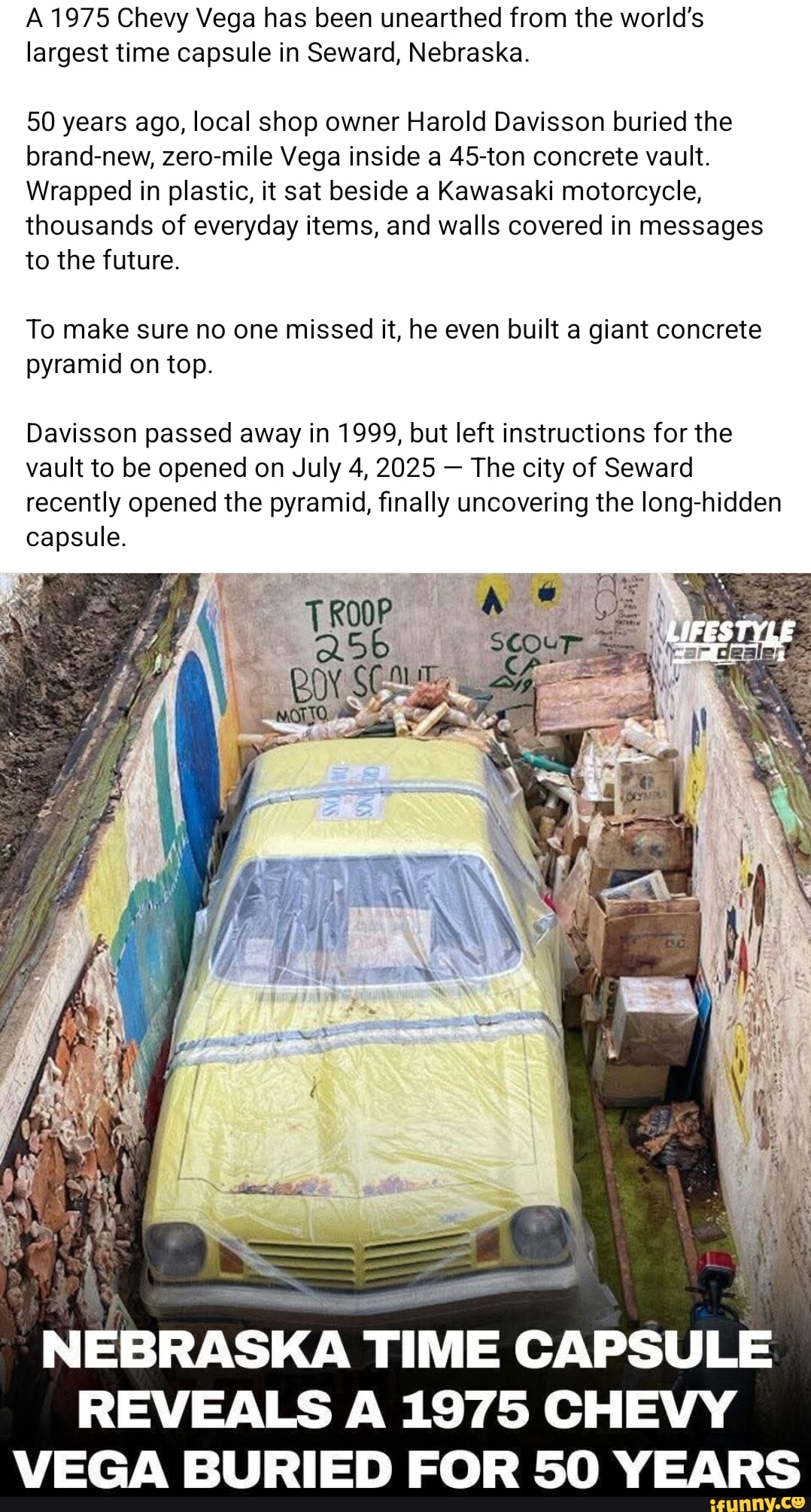 A 1975 Chevy Vega has been unearthed from the world's largest time ...
