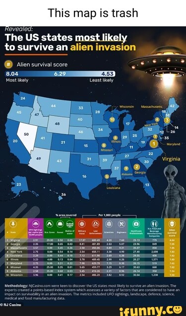 This map ts trash The US states most likely to survive an alien ...