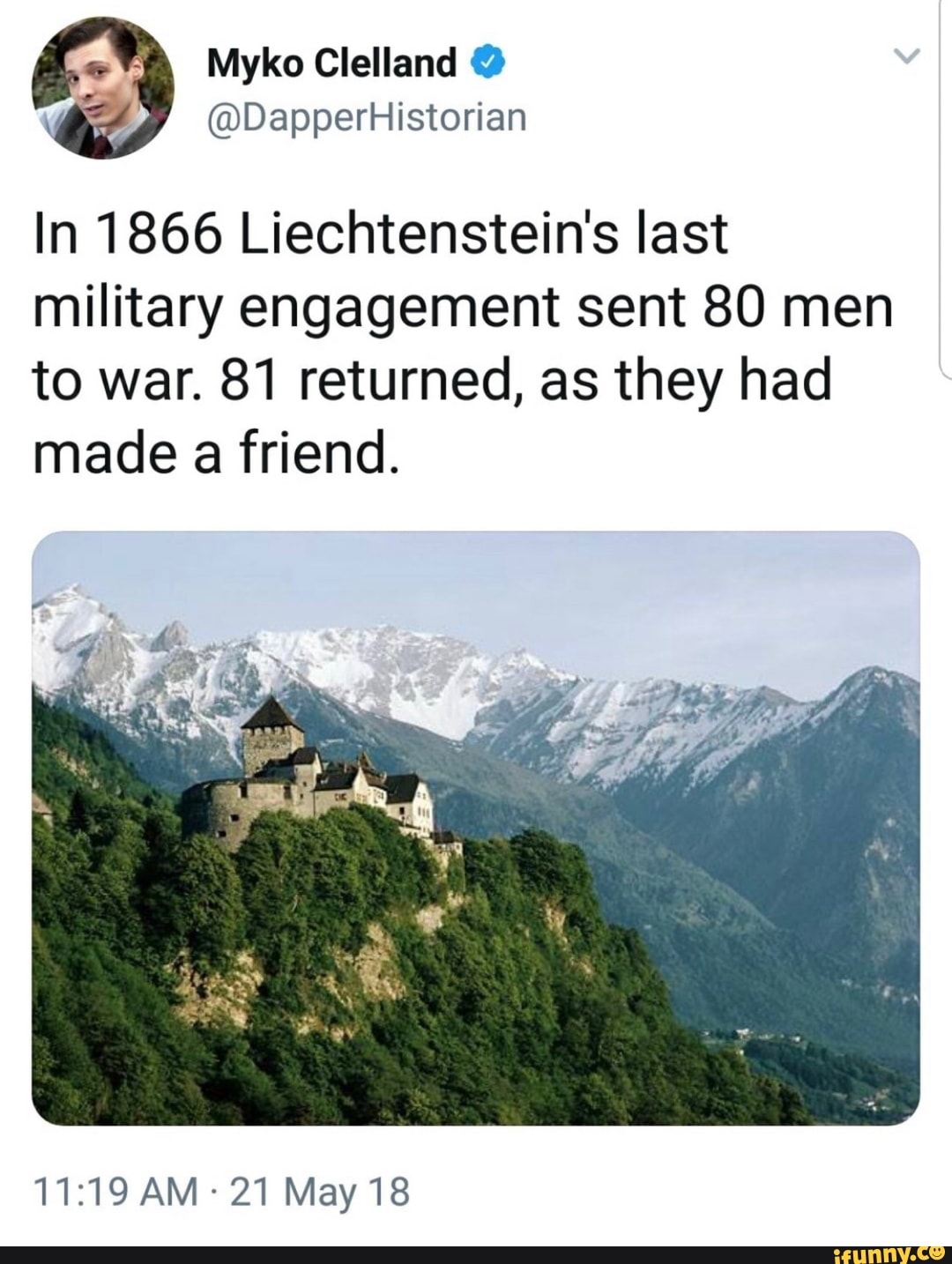Myko Clelland @DapperHistorian In 1866 Liechtenstein's last military ...