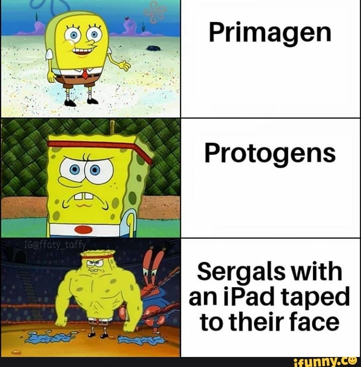 Primagen Protogens Sergals with an iPad taped to their face - iFunny