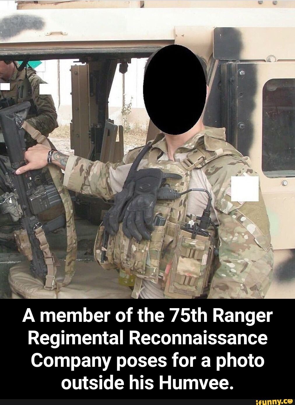 A member of the 75th Ranger Regimental Reconnaissance Company poses for ...