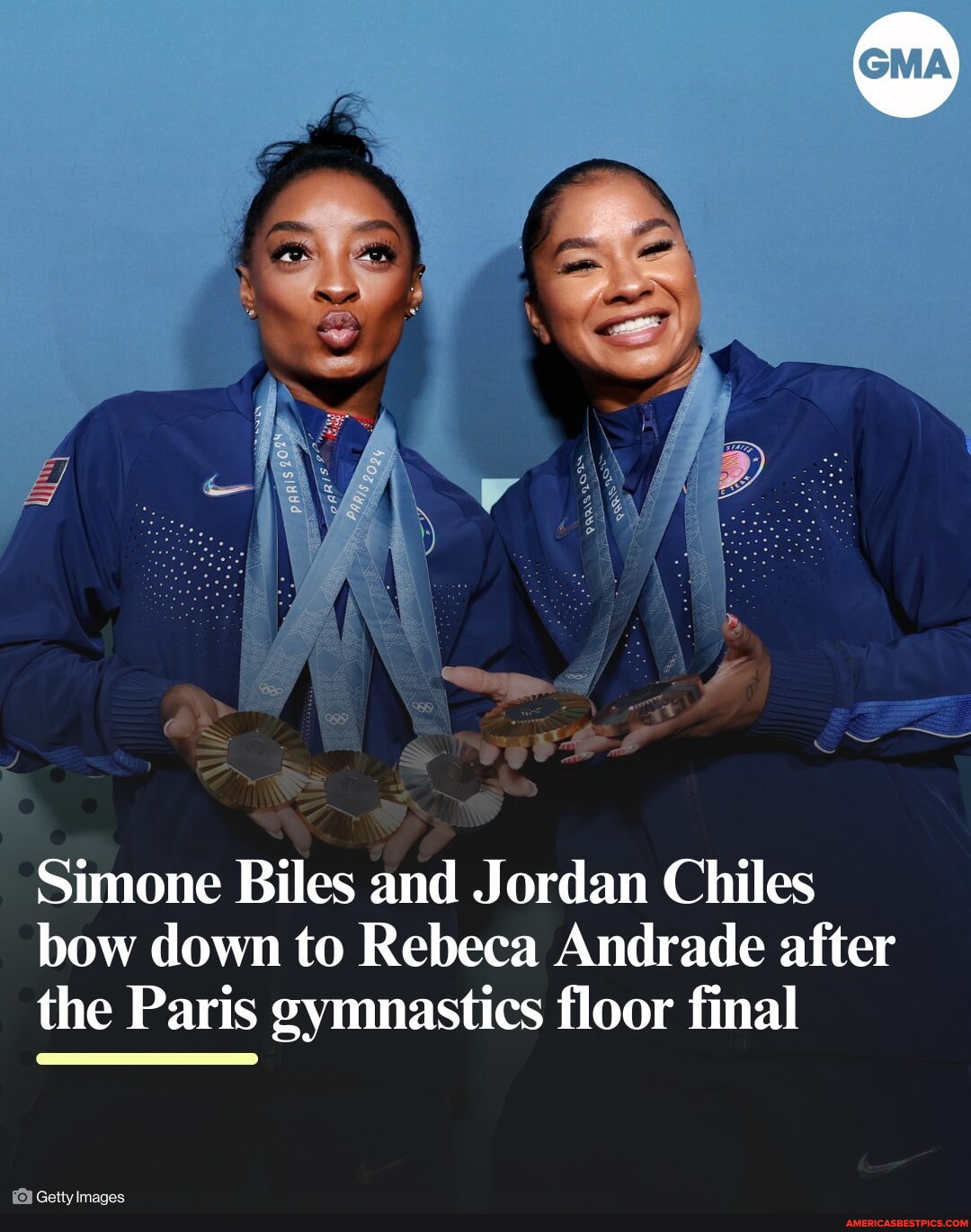 Simone Biles and Jordan Chiles bow down to Rebeca Andrade after the ...