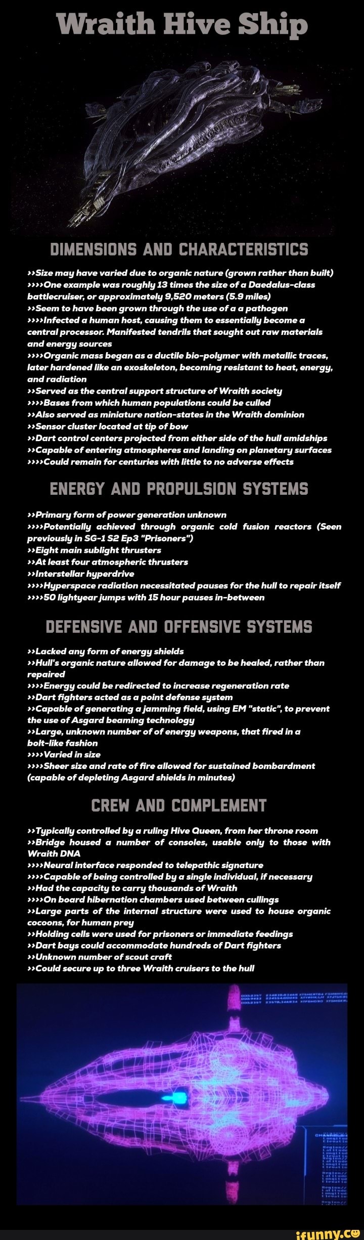 Wraith Hive Ship DIMENSIONS AND CHARACTERISTICS Size may have varied ...