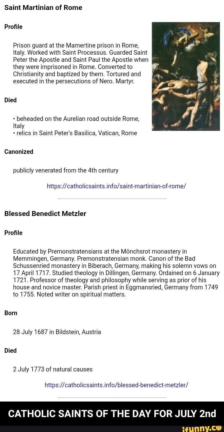 Saint Martinian of Rome Profile Prison guard at the Mamertine prison in ...