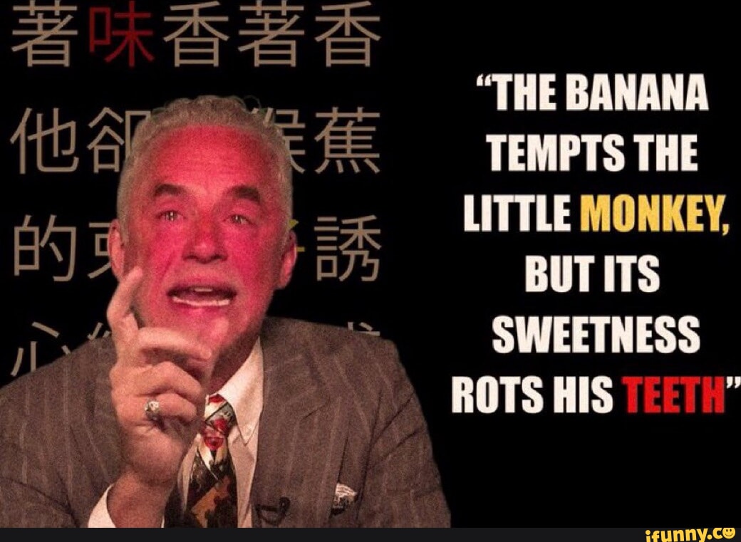 "THE BANANA TEMPTS THE LITTLE MONKEY, BUT ITS SWEETNESS TH ROTS HIS ...