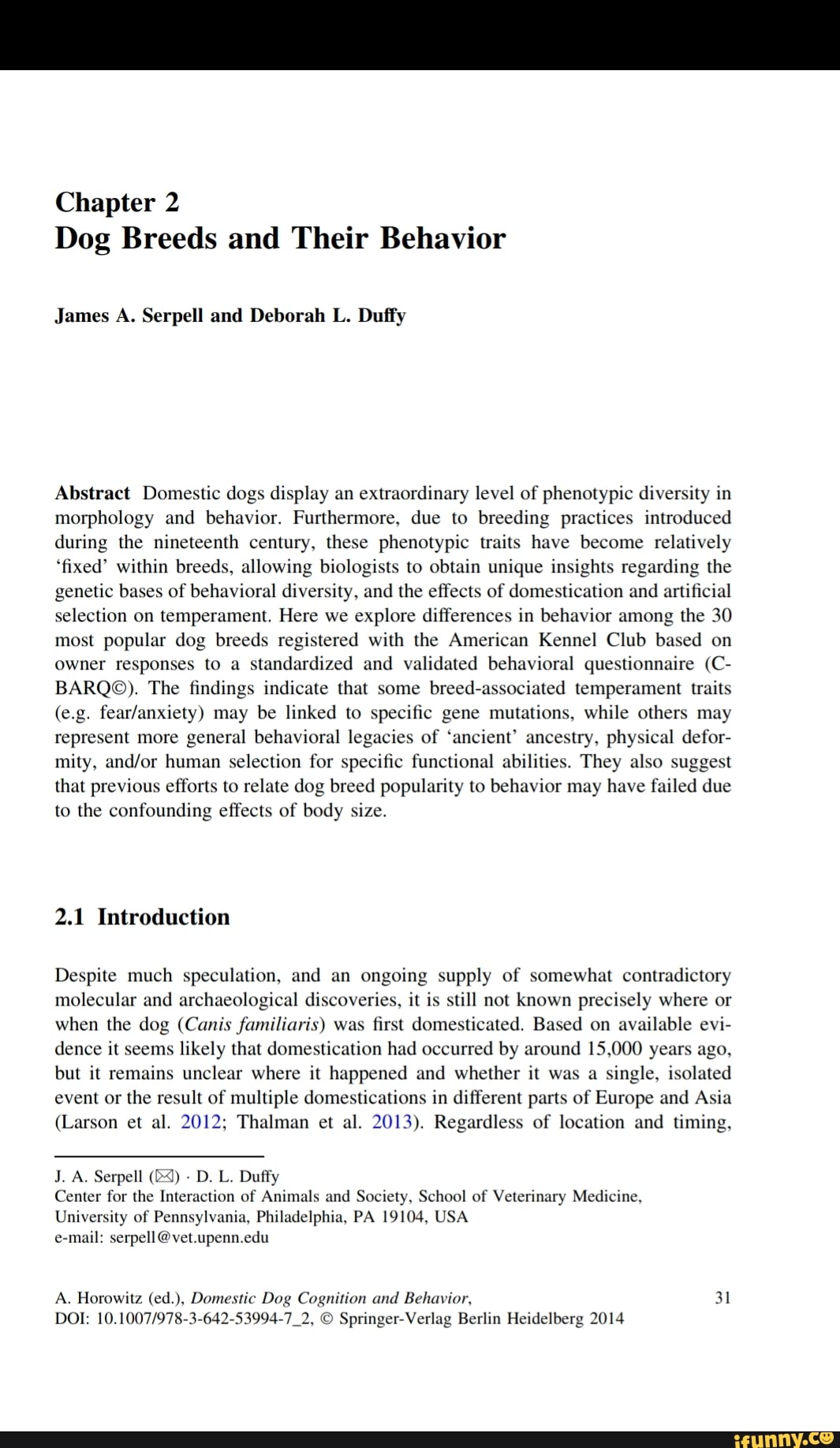 Chapter 2 Dog Breeds and Their Behavior James A. Serpell and Deborah L ...