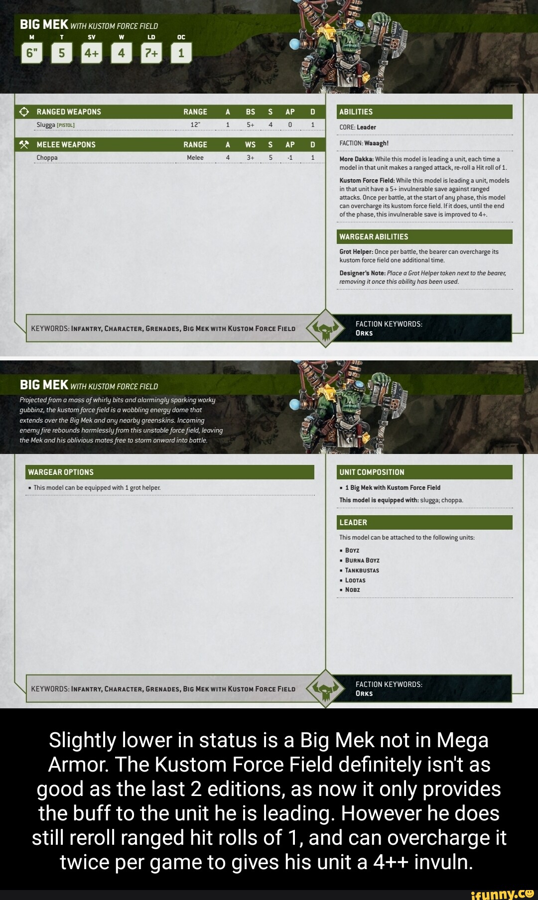 BIG MEK rorce Lo MELEE WEAPONS RANGED WEAPONS BS ABILITIES Slugga CORE ...