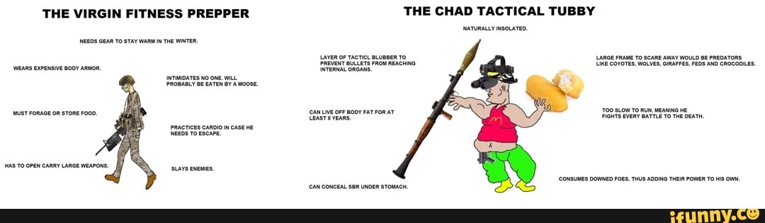 THE VIRGIN FITNESS PREPPER THE CHAD TACTICAL TUBBY - iFunny