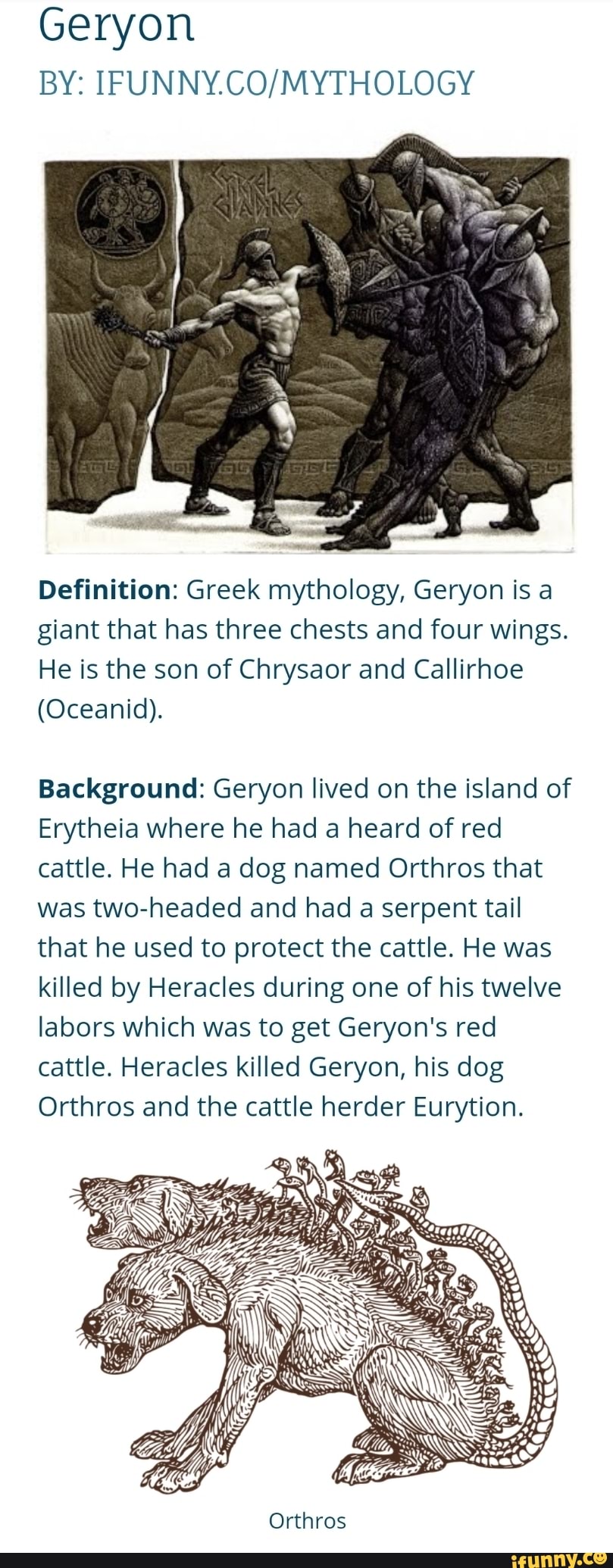 Geryon BY: IFUNNY.CO/MYTHOLOGY Definition: Greek mythology, Geryon is a ...