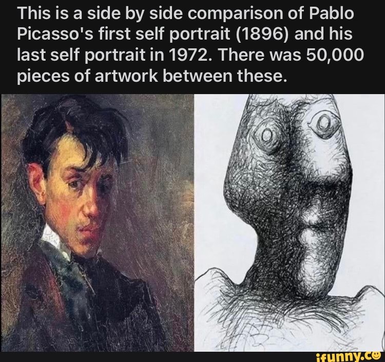 This is a side by side comparison of Pablo Picasso's first self ...