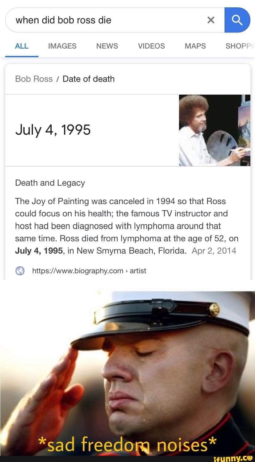 Bob Ross / Date of death July 4,1995 Death and Legacy The Joy of ...