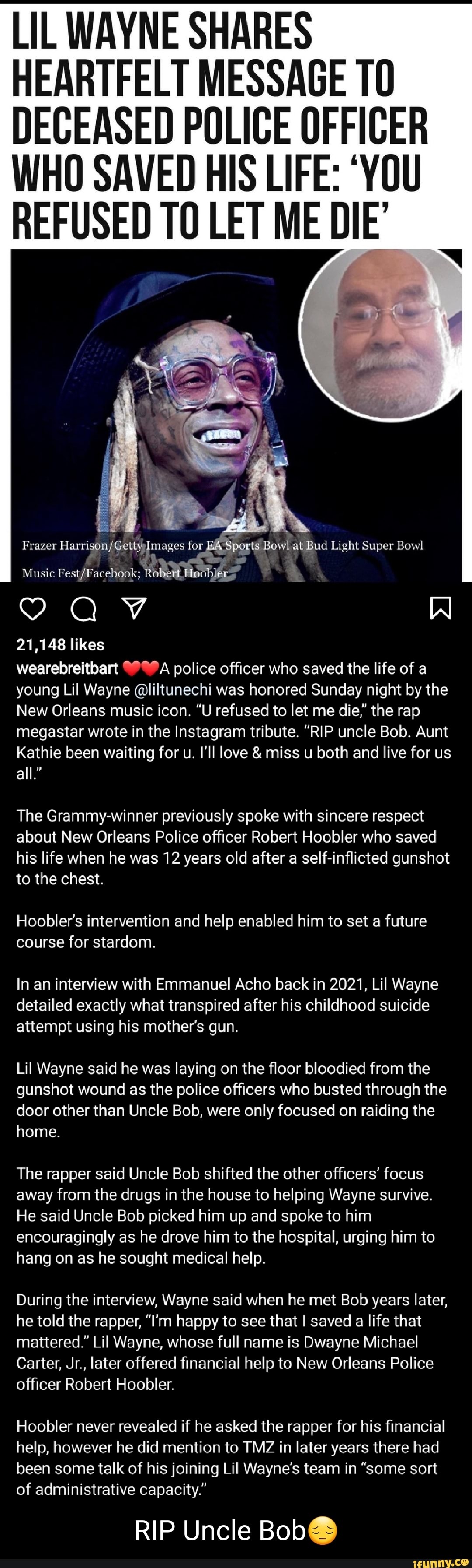 LIL WAYNE SHARES HEARTFELT MESSAGE TO DECEASED POLICE OFFICER WHO SAVED ...