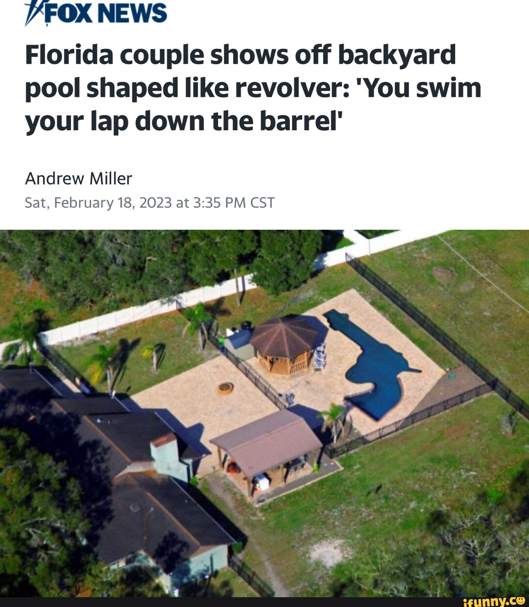 YFOX NEWS Florida couple shows off backyard pool shaped like revolver ...