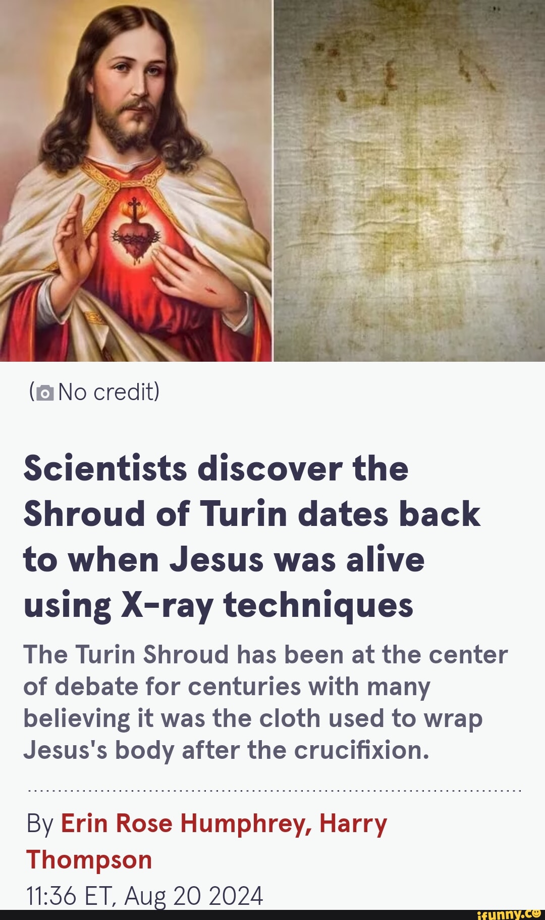No credit) Scientists discover the Shroud of Turin dates back to when ...