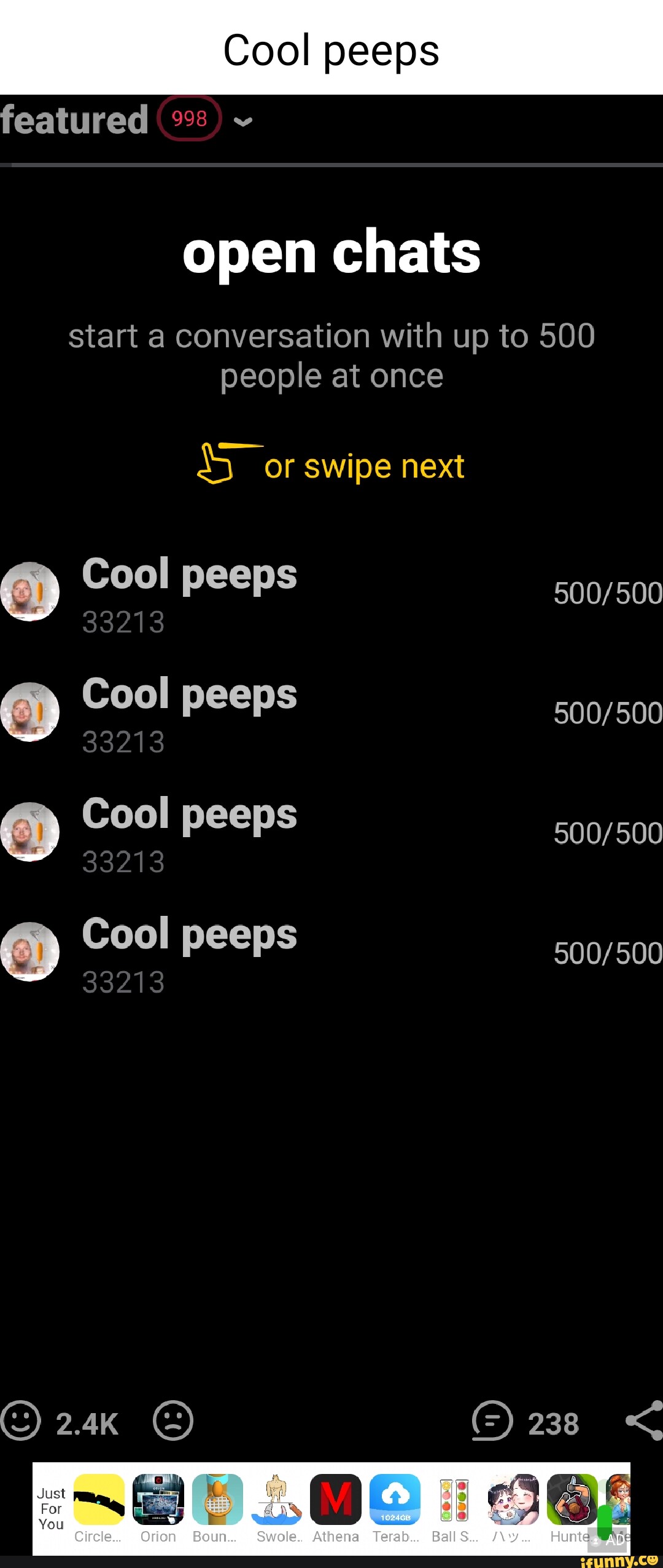 Cool peeps featured open chats start a conversation with up to 500 ...