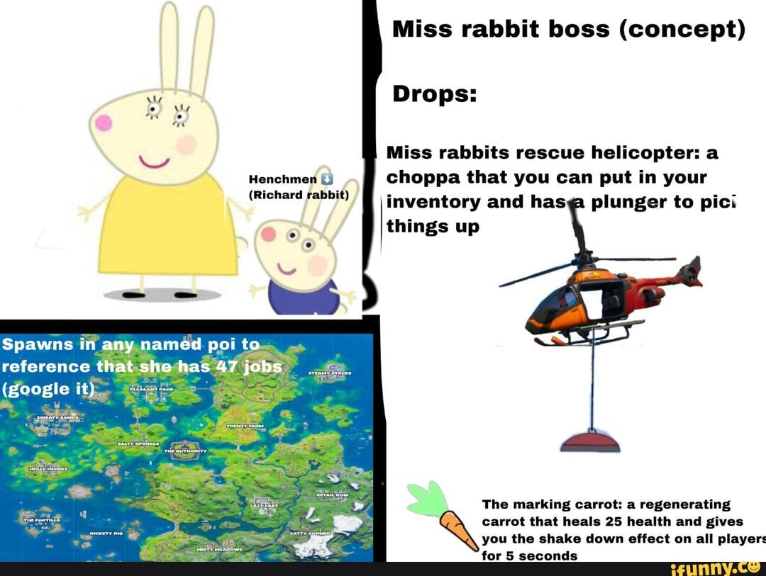 Miss rabbit boss (concept) Drops: Miss rabbits rescue helicopter: a ...