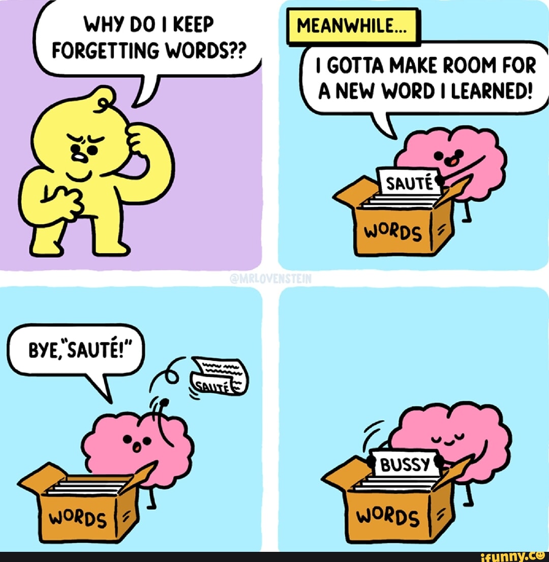 WHY DO I KEEP FORGETTING WORDS?? @MRLOVENSTEIN BYE, SAUTE!" MEANWHILE ...