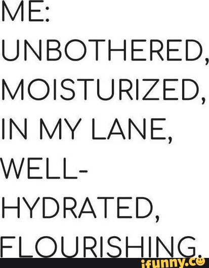 ME: UNBOTHERED, MOISTURIZED, IN MY LANE, WELL- HYDRATED, Fl OURISHING ...
