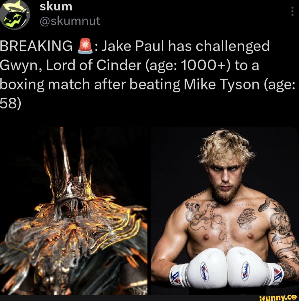 Skum @skumnut BREAKING Jake Paul has challenged Gwyn, Lord of Cinder ...