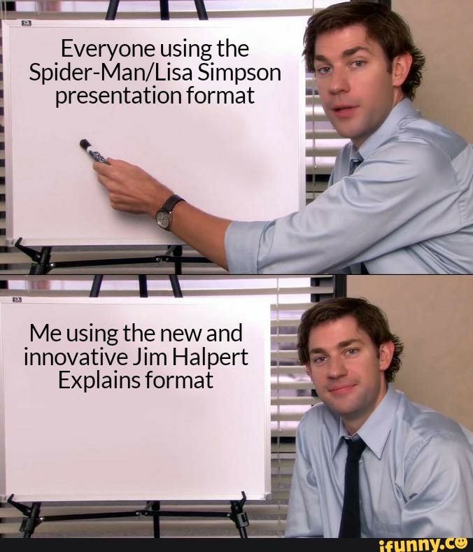 Everyone using the Spider-Man/Lisa Simpson presentation format Me using ...