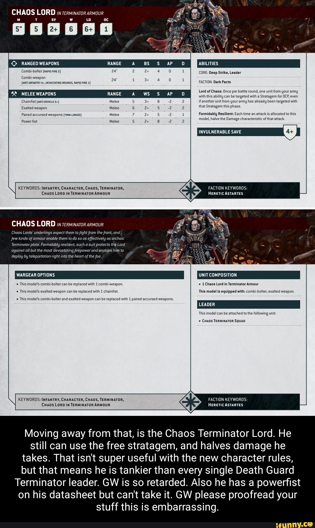 CHAOS LORD armour RANGED WEAPONS Combi-bolter 2} I CORE: Deep Strike ...
