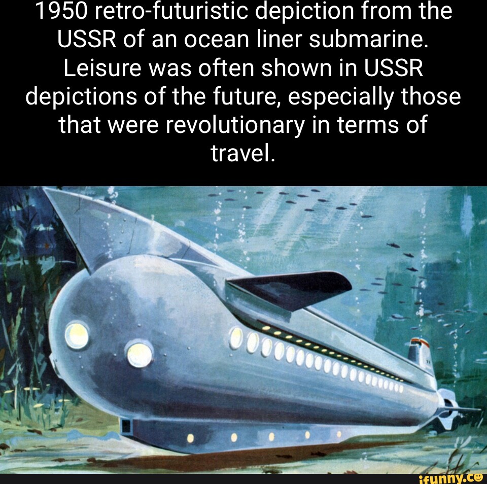 1950 retro-futuristic depiction from the USSR of an ocean liner ...