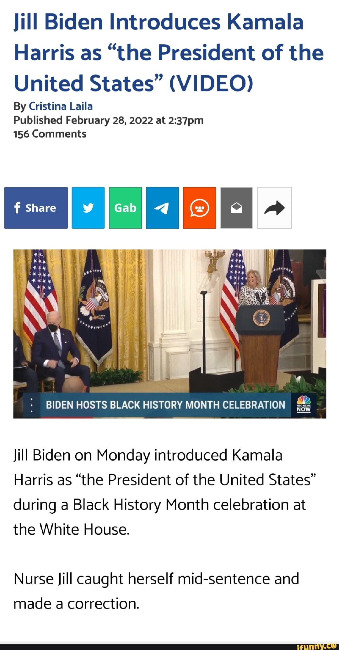 Jill Biden Introduces Kamala Harris as "the President of the United ...