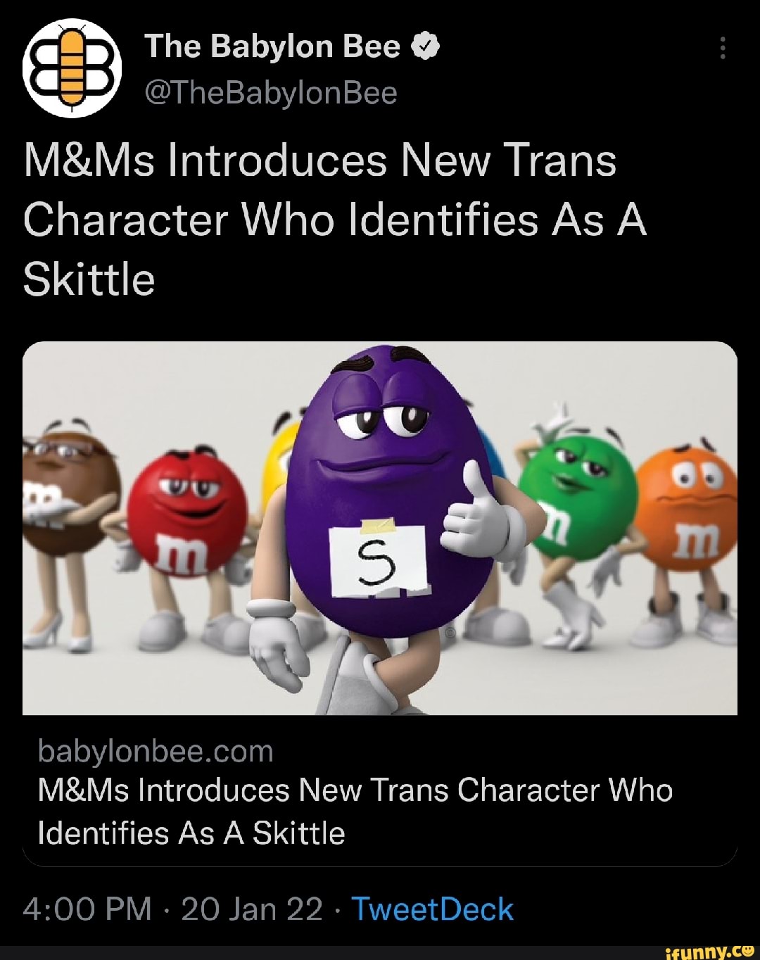 The Babylon Bee @ @TheBabylonBee Introduces New Trans Character Who ...