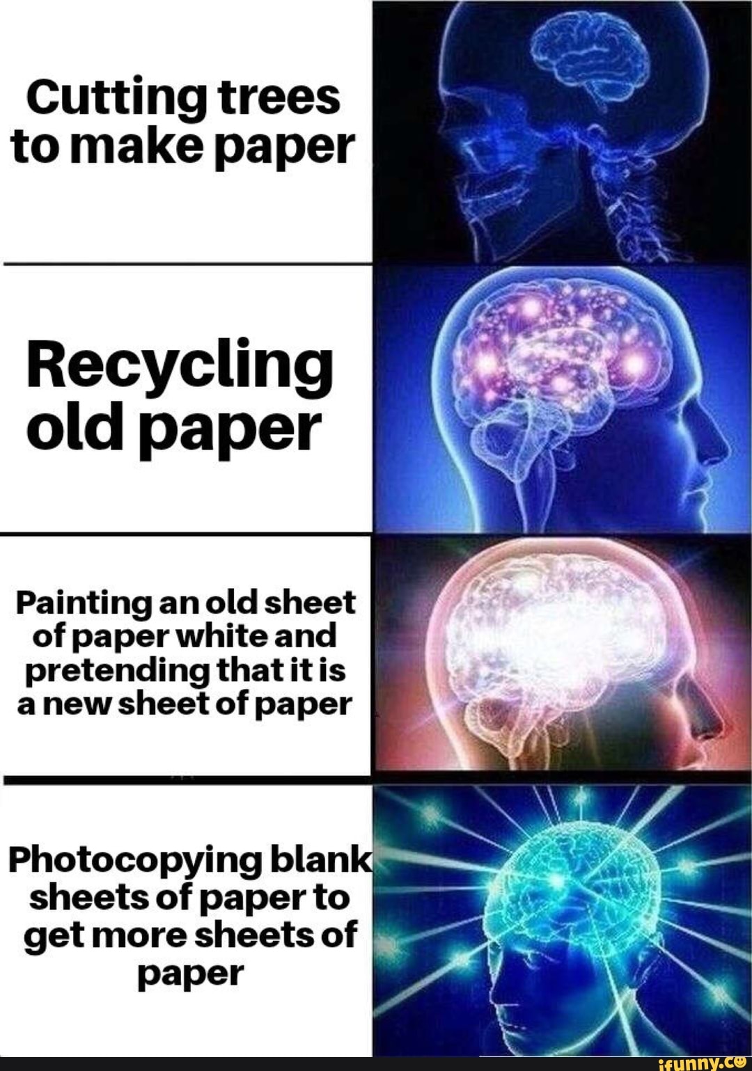 Cutting trees to make paper Recycﬂng old paper Painting an old sheet of ...