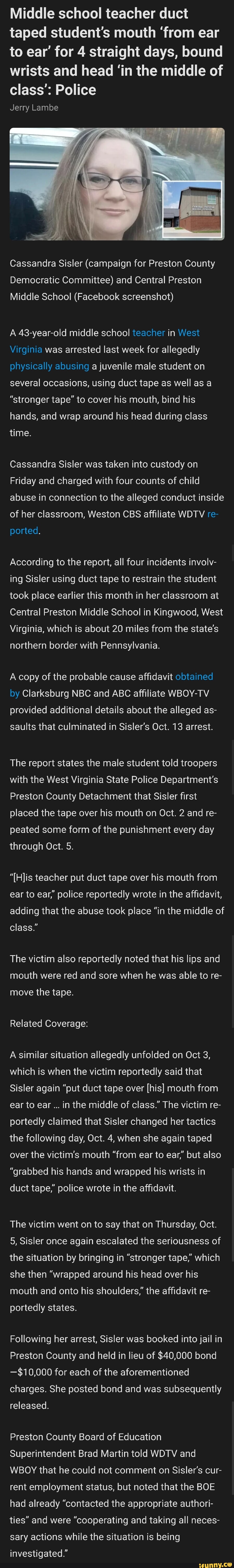 Middle school teacher duct taped student's mouth 'from ear to ear' for ...