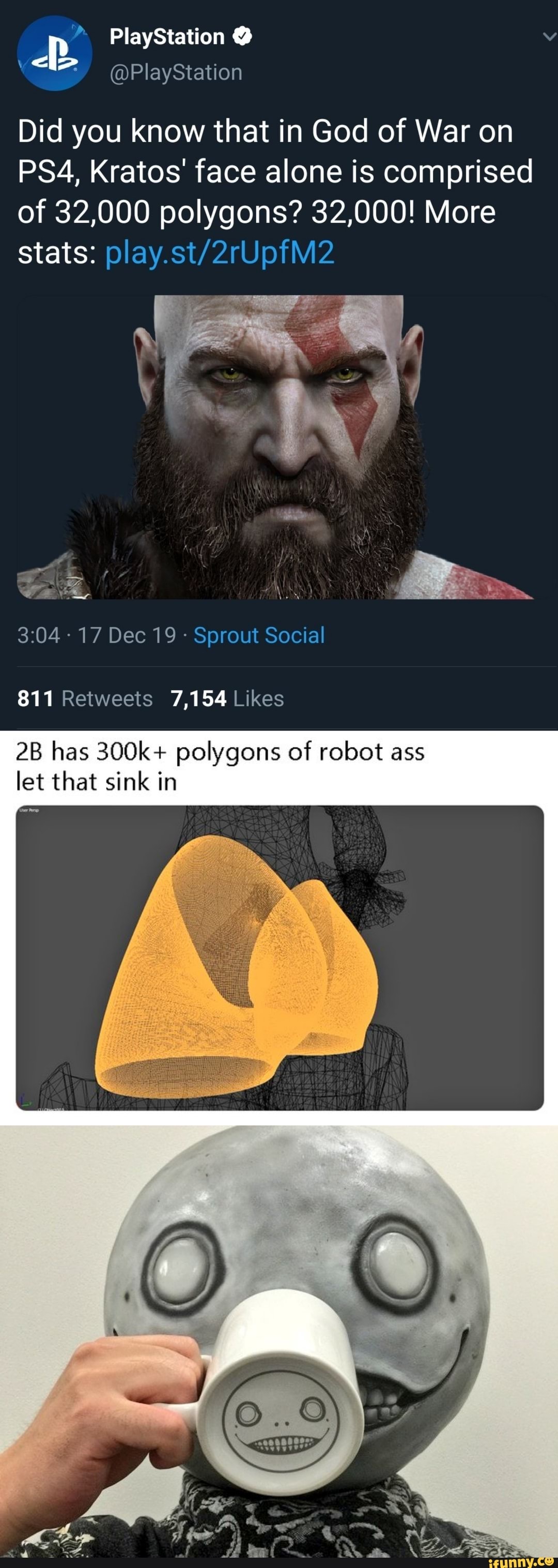 Did you know that in God of War on PS4, Kratos' face alone is comprised ...