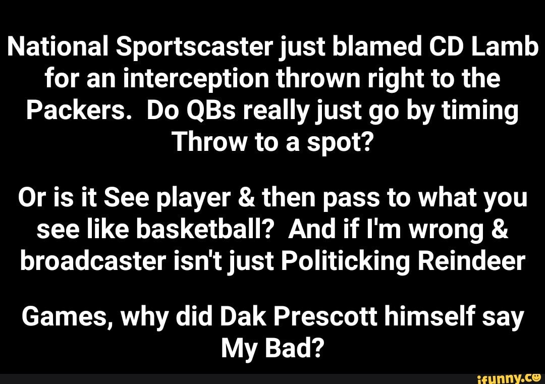 National Sportscaster just blamed CD Lamb for an interception thrown ...