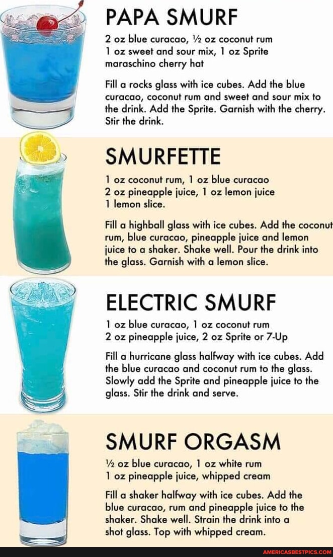 PAPA SMURF 2 oz blue curacao, Va oz coconut rum 1 oz sweet and sour mix ...