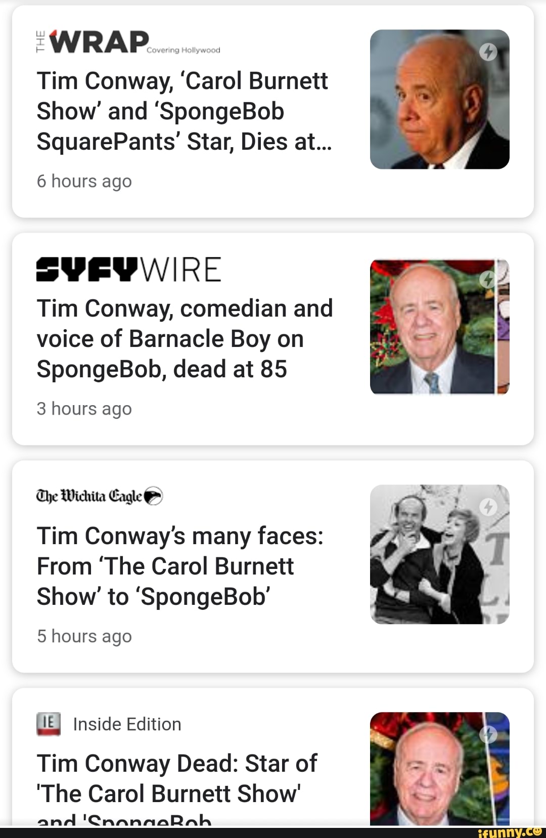 Tim Conway, 'Carol Burnett Show' and 'SpongeBob SquarePants’ Star, Dies ...