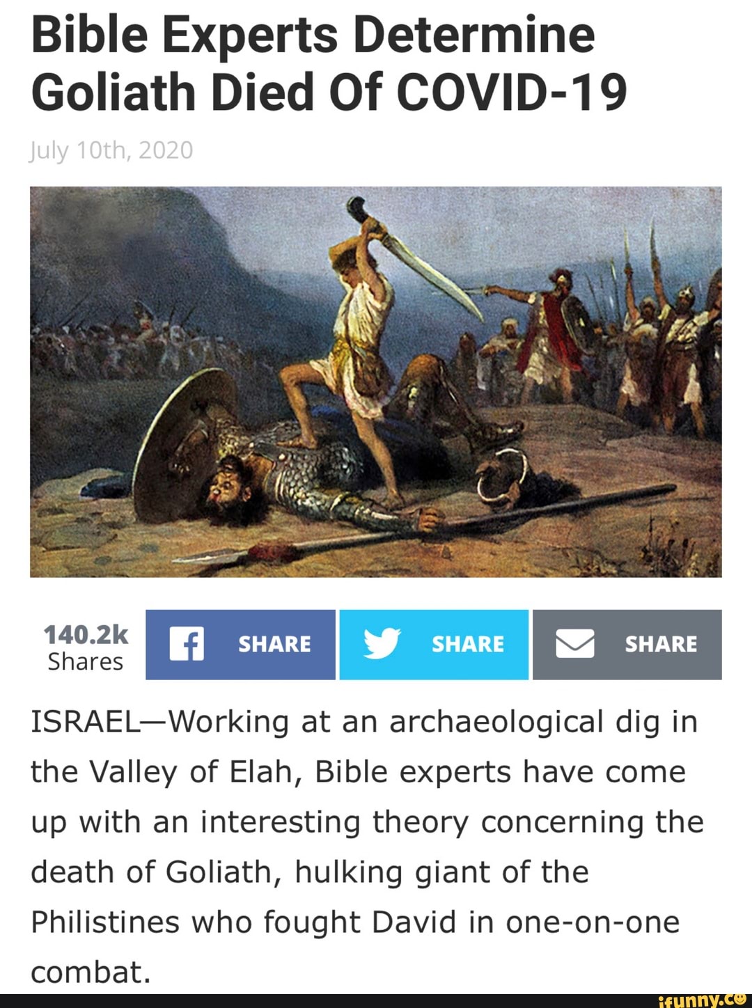 Bible Experts Determine Goliath Died Of COVID-19 ISRAEL-Working at an ...