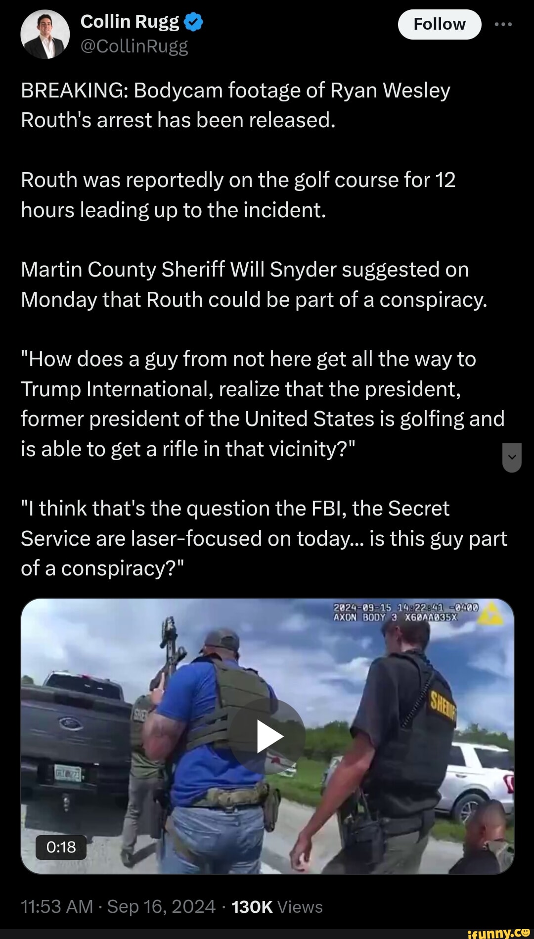 Collin Rugg @ @collinRugg BREAKING: Bodycam footage of Ryan Wesley ...