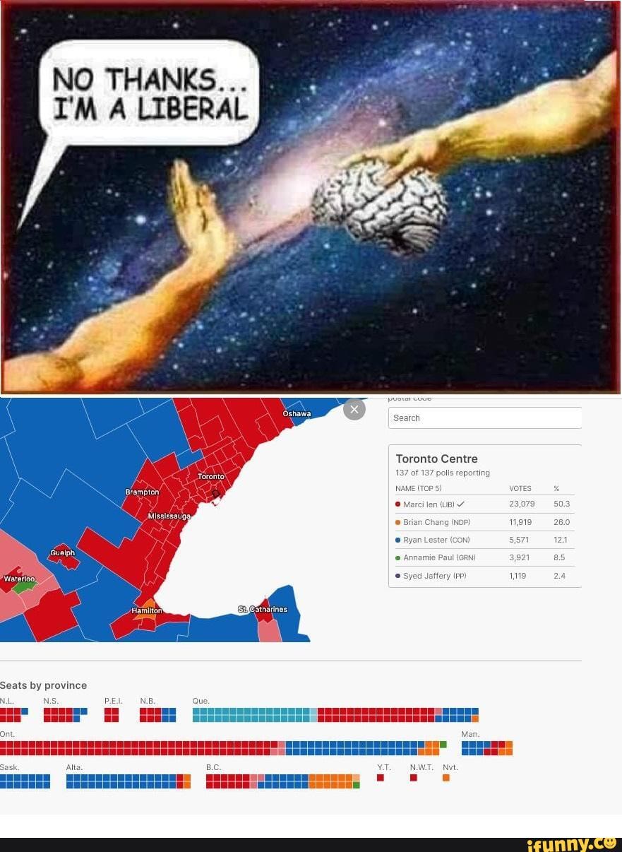 NO THANKS... I'M A LIBERAL ronto Centre aa aa Seats by province - iFunny
