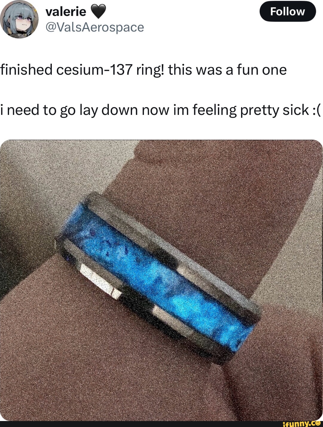 Finished cesium-137 ring! this was a fun one i need to go lay down now ...