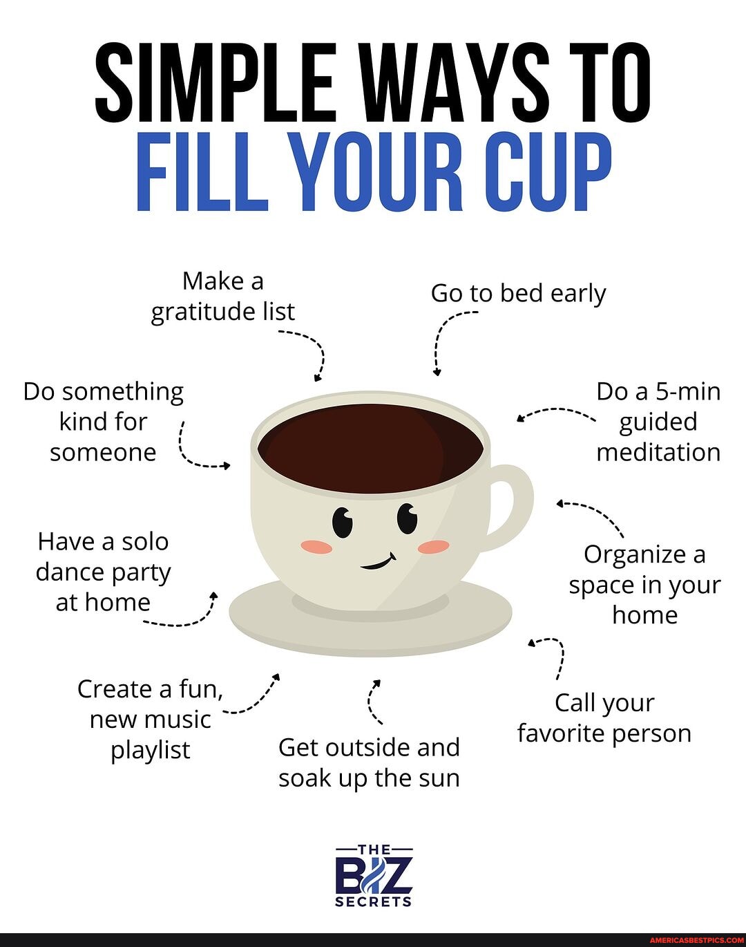 SIMPLE WAYS FILL YOUR CUP Make Go to bed early gratitude list Do ...