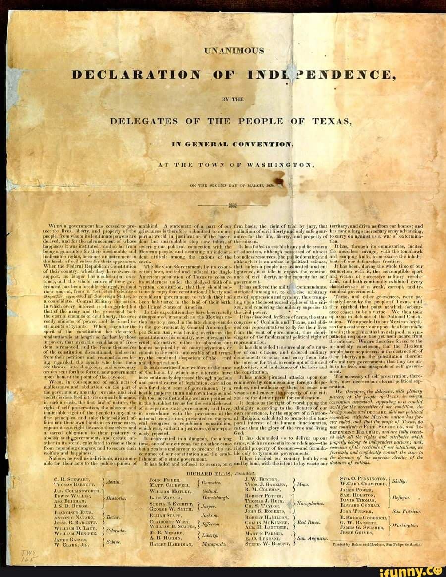 Good Morning! Happy Texas Independence Day! - ex UNANIMOUS DECLARATION ...
