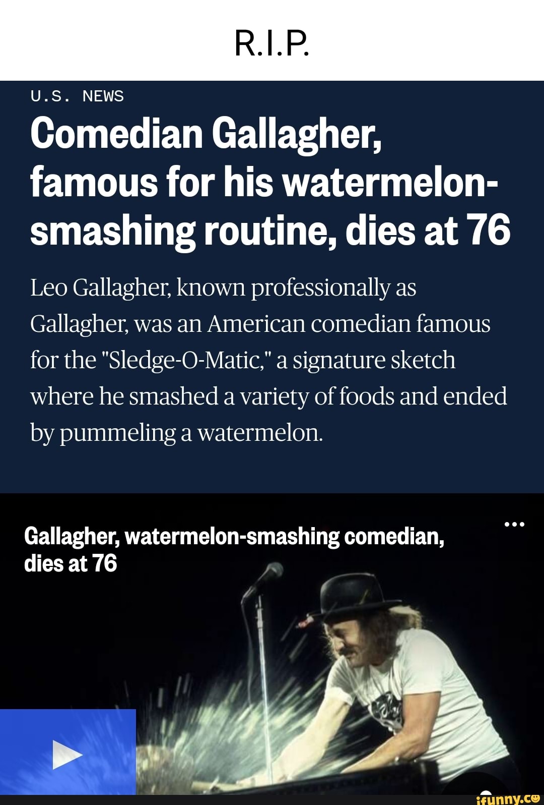 U.S. NEWS Comedian Gallagher, famous for his watermelon- smashing ...