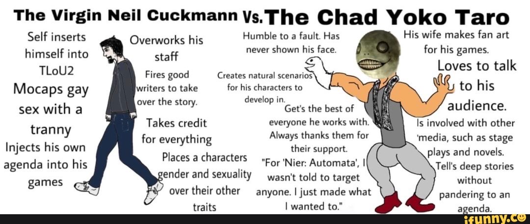 The Virgin Neil Cuckmann Vs, The Chad Yoko Taro Self inserts Overworks ...