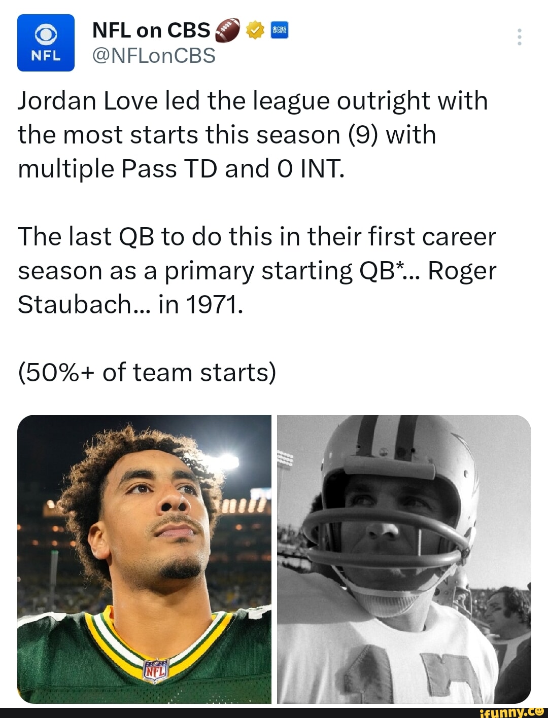 COy, I NFLoncBs@ @NFLonCBS Jordan Love led the league outright with the ...
