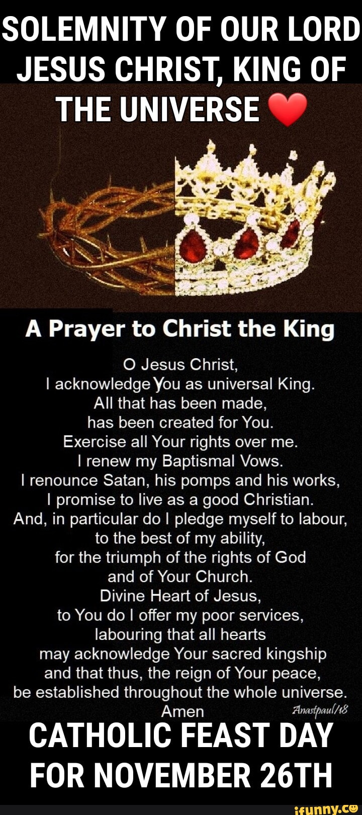 SOLEMNITY OF OUR LORD JESUS CHRIST, KING OF THE UNIVERSE A Prayer to ...