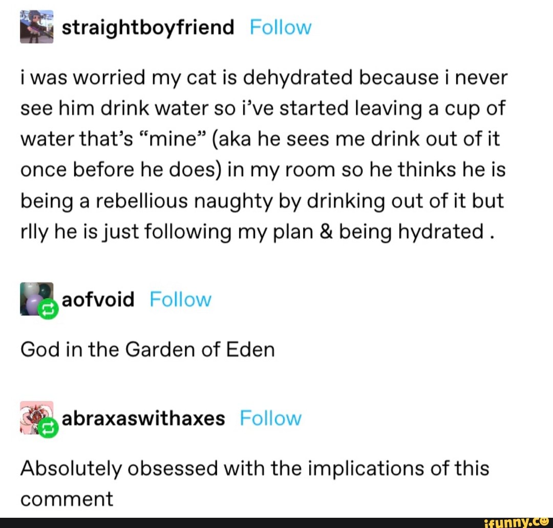 E i was worried my cat is dehydrated because i never see him drink ...