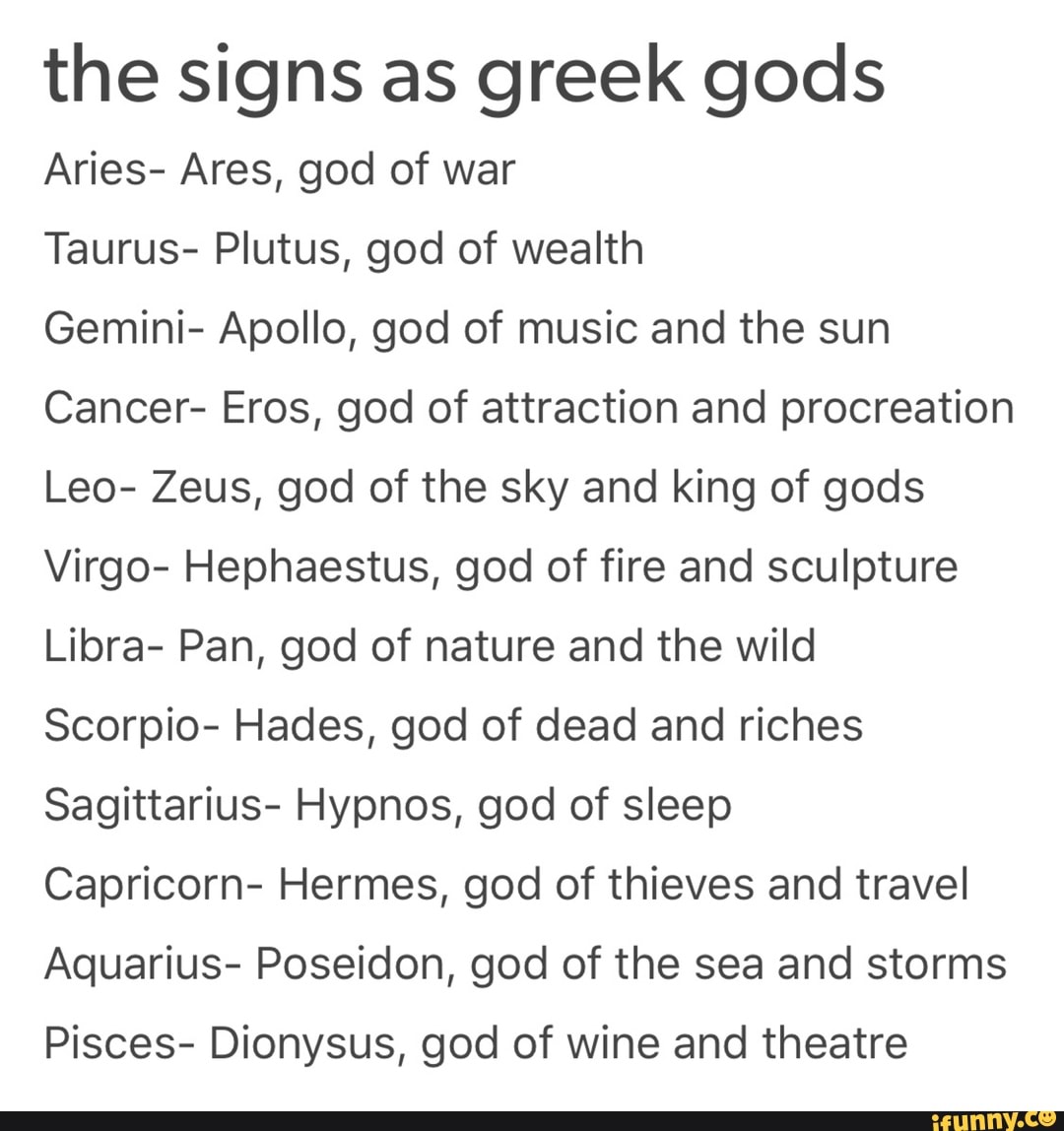 Greek Gods Zodiac Signs
