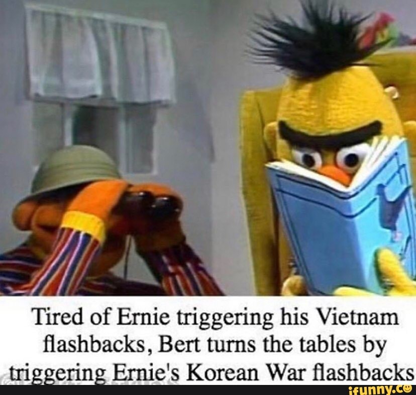 Tired of Ernie triggering his Vietnam flashbacks, I Bert turns the ...