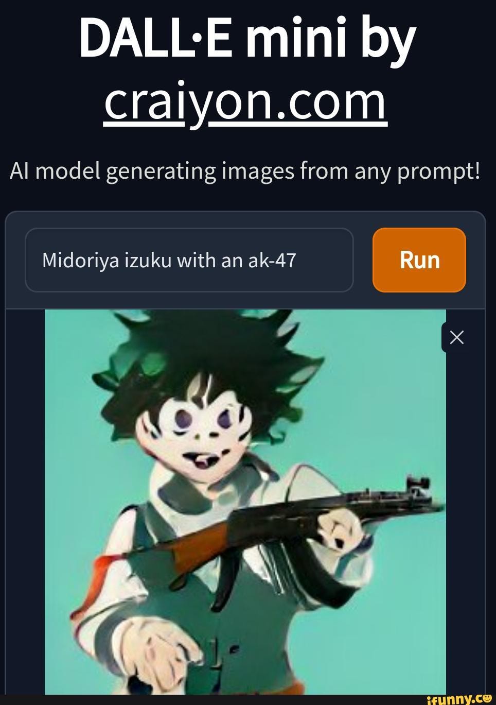 Dalle Mini By Al Model Generating Images From Any Prompt Midoriya Izuku With An Ak 47 Run Ifunny 