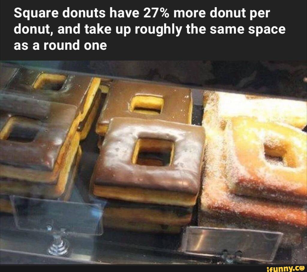 Square donuts have 27% more donut per donut, and take up roughly the ...